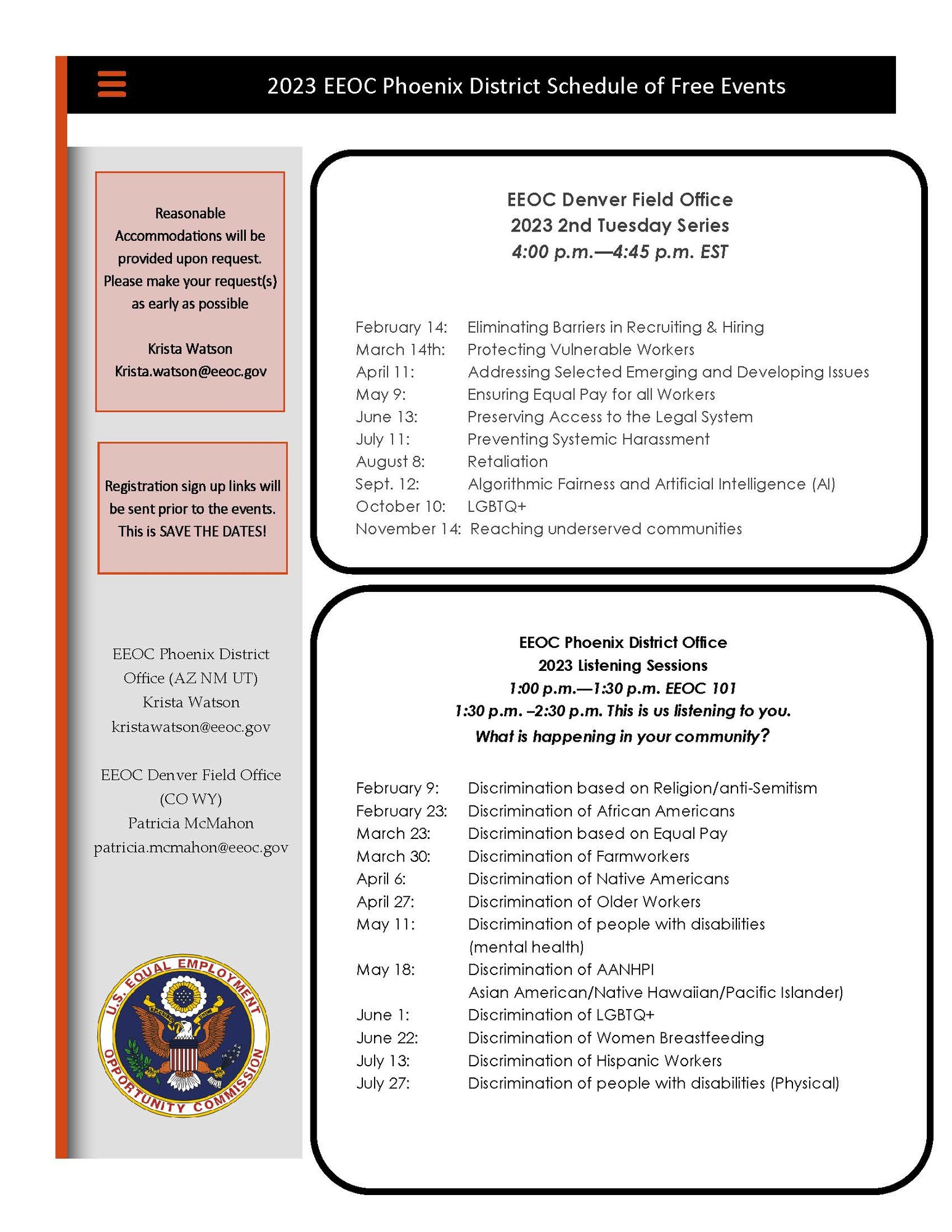 Save the Dates: EEOC Phoenix District Free Outreach Events for 2023