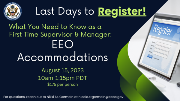 Last Days to Register for EEOC Workshop on EEO Accommodations