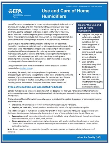 Use and Care of Home Humidifiers: Updated Factsheet
