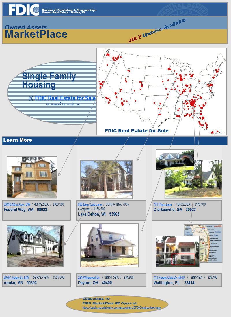FDIC MarketPlace Single Family Housing for Sale - July Update