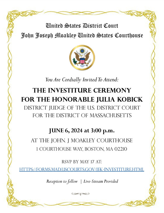 Investiture Ceremony for Judge Julia E. Kobick - June 6, 2024