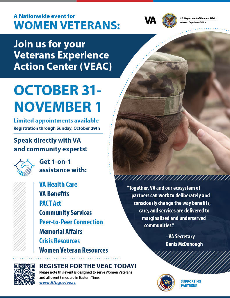1-on-1 help with VA disability and health care for Women Veterans
