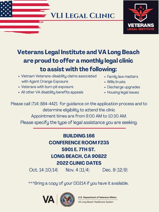 Veterans Legal Institute Legal Clinic, Veteran Town Hall and more!