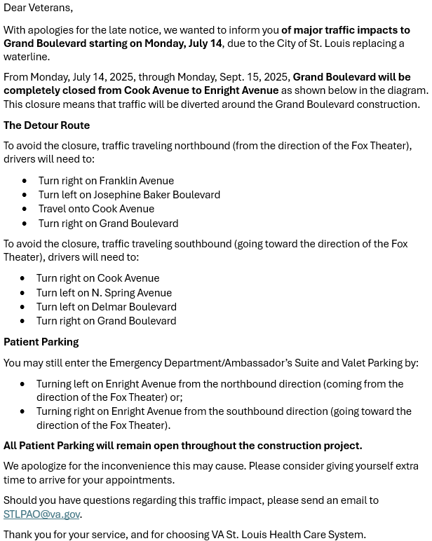 Grand Blvd. Closure from Monday, July 14 to Monday, Sept. 15