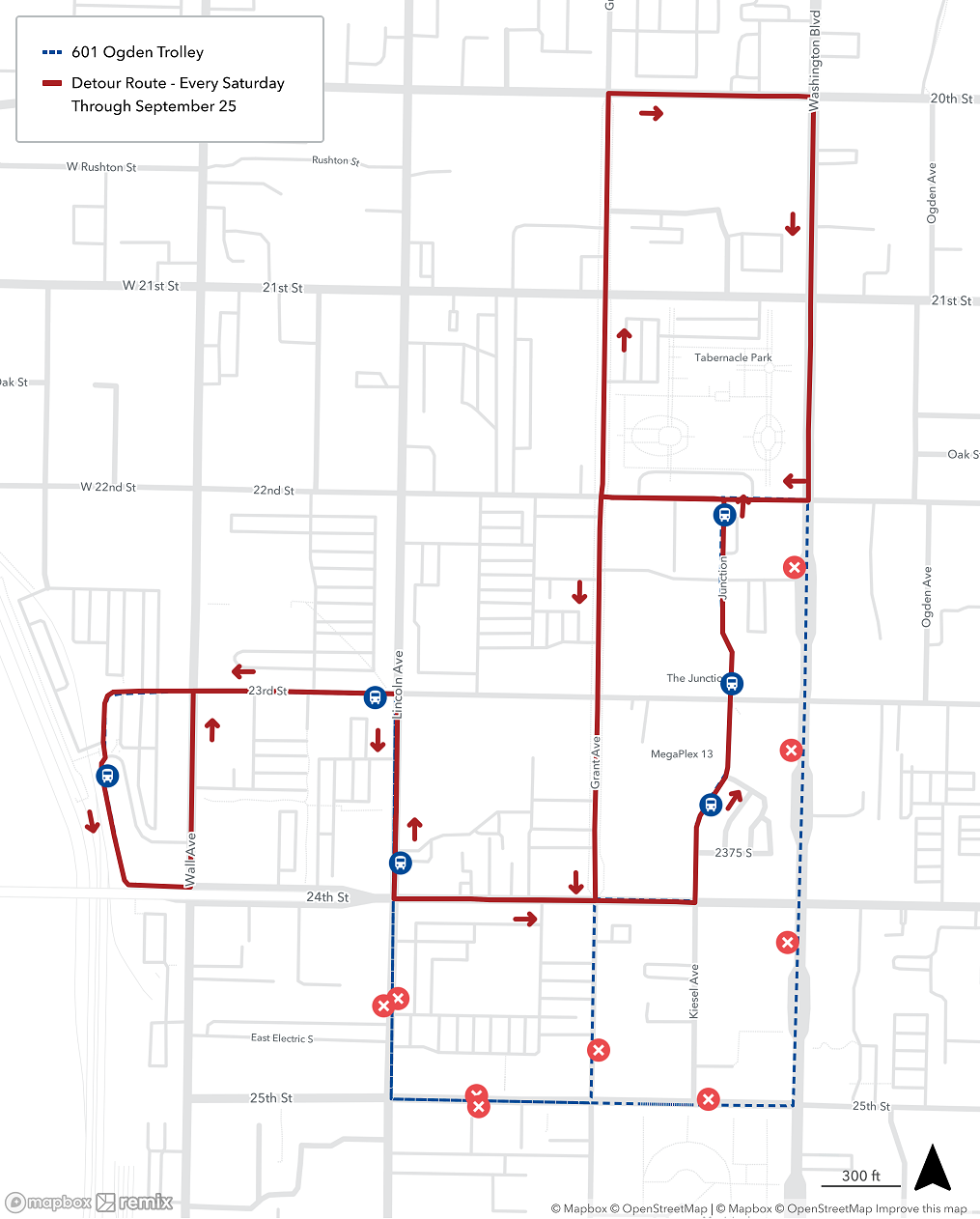 601 - Ogden Trolley on Detour - Saturday Farmer's Market