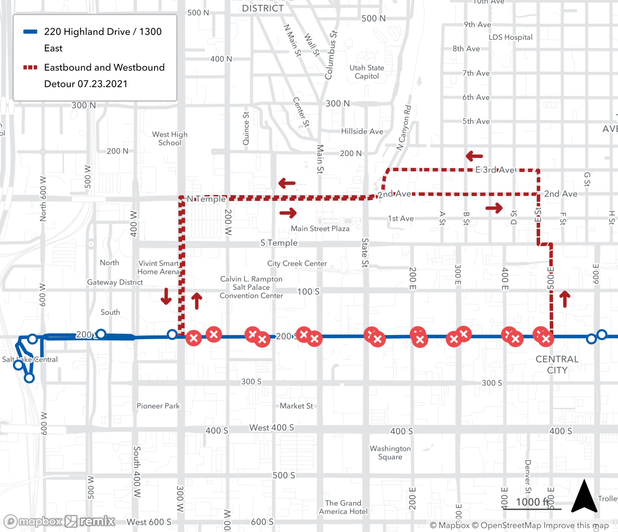 220 - Highland Drive / 1300 East on Detour July 23