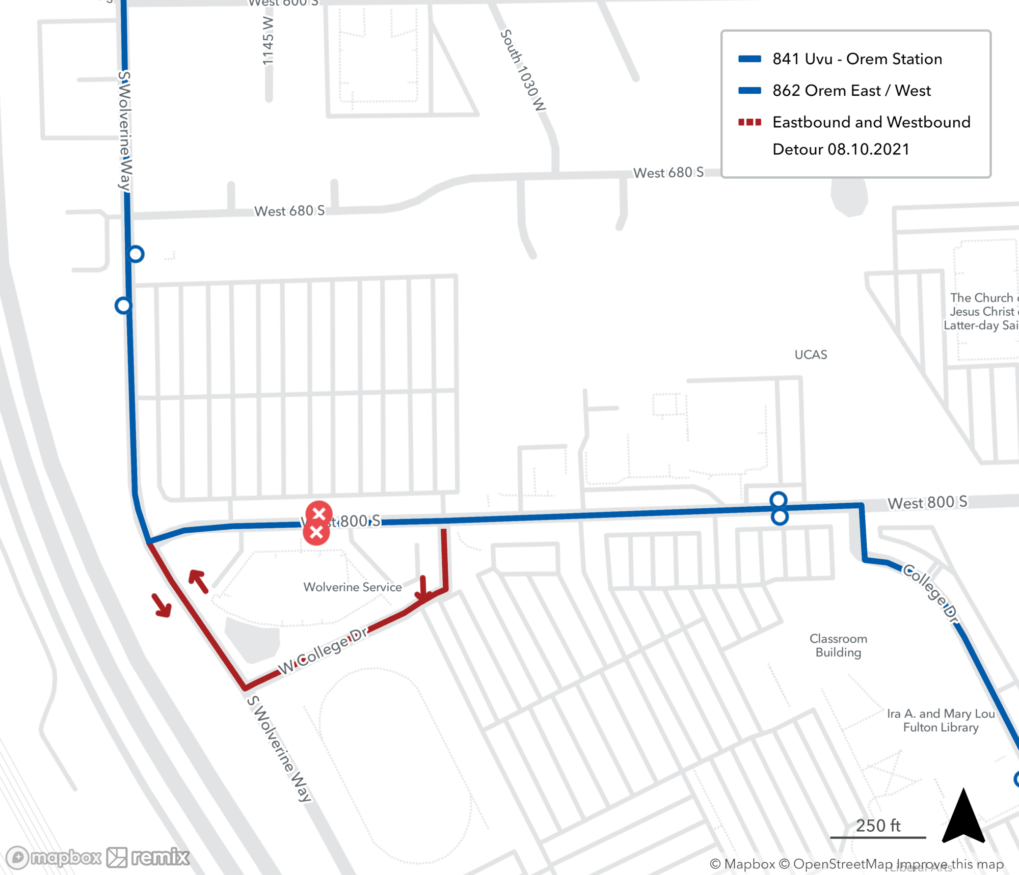 Routes 841 and 862 on Detour