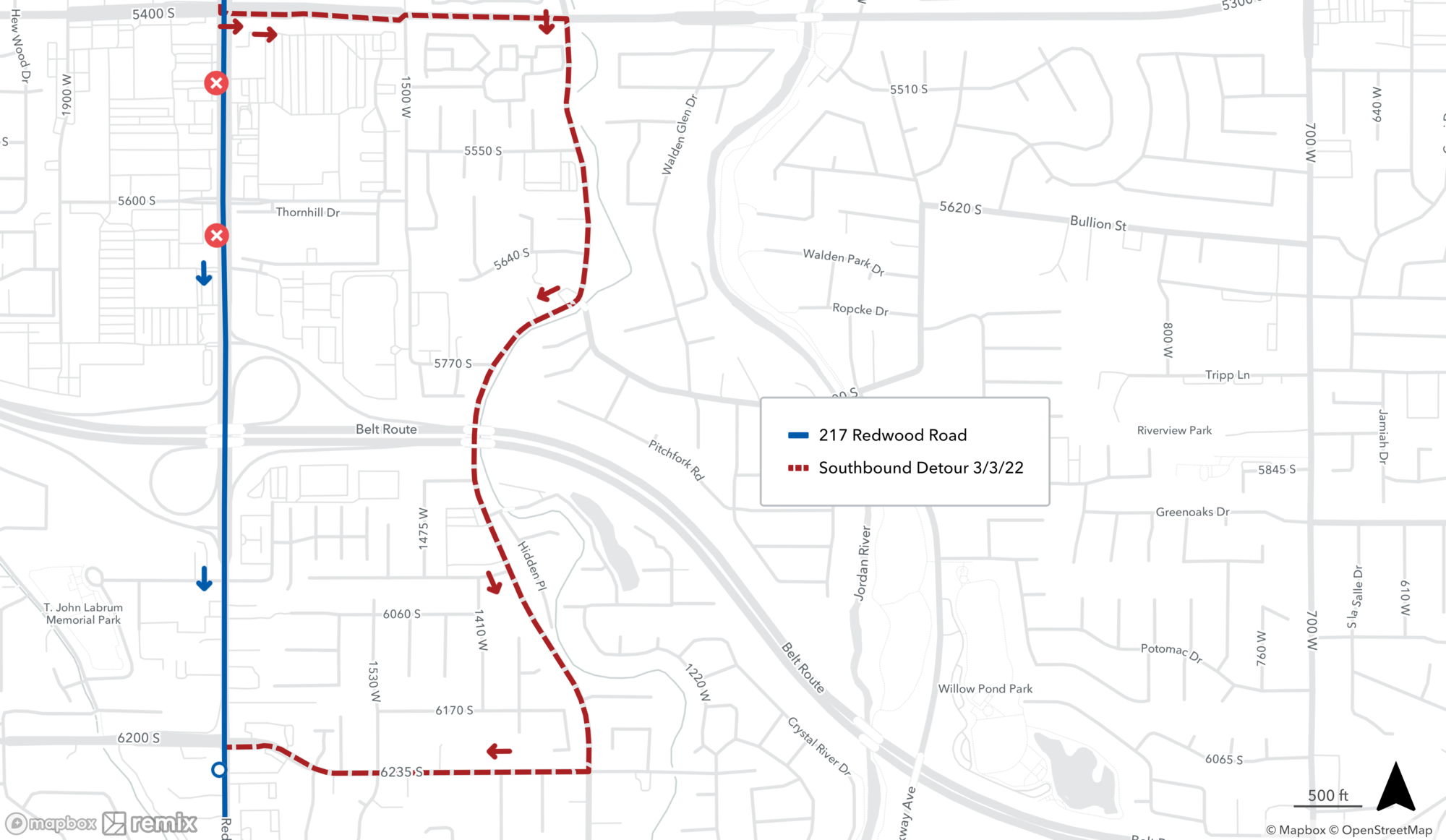 217 - Redwood Road On detour