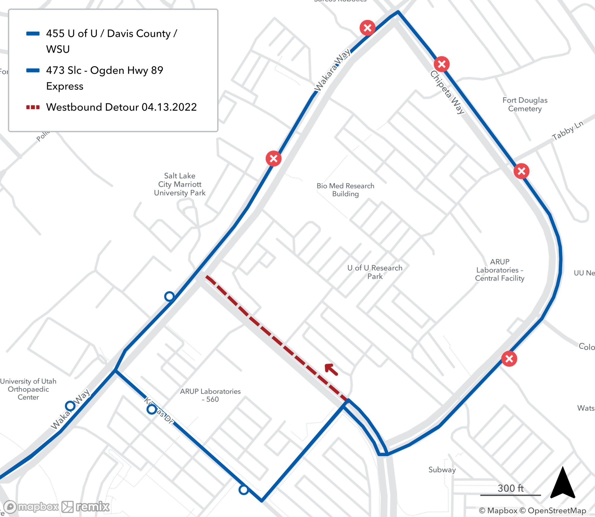 Routes 455 and 473 on Detour in Salt Lake City
