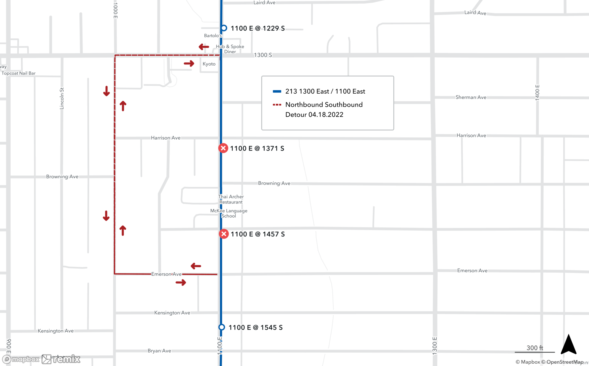 213 - 1300 East / 1100 East Detour