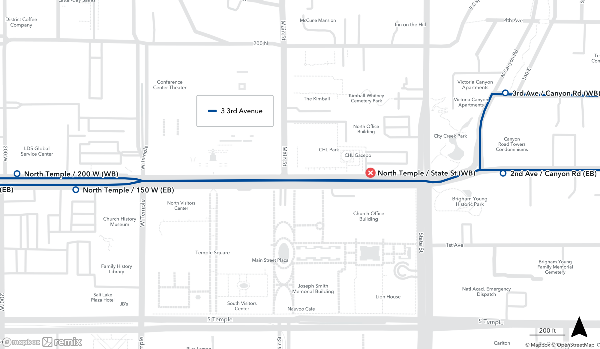 Westbound Stop Closure at North Temple and State Street