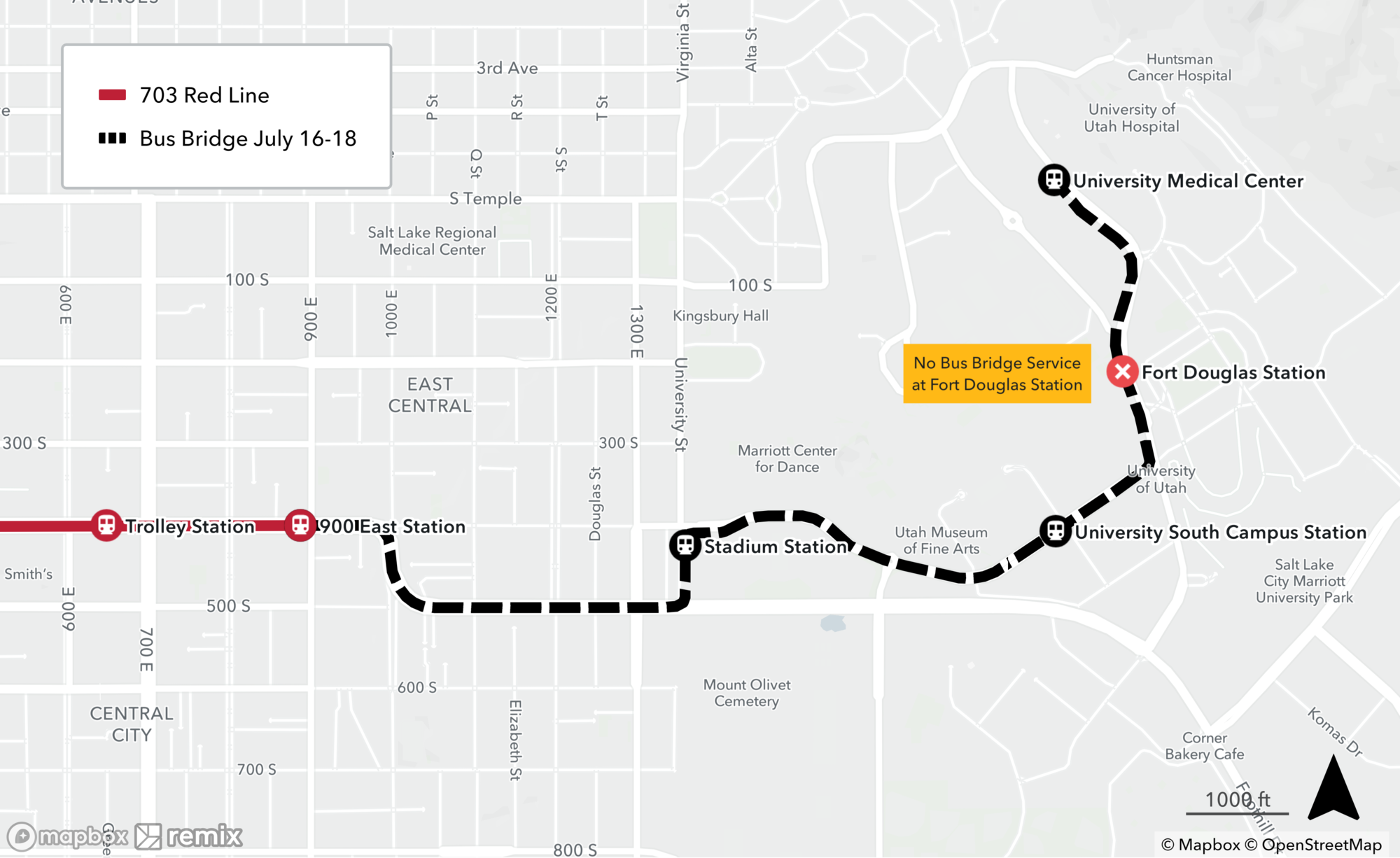 Red Line Bus Bridge Between 900 East & University Medical Center