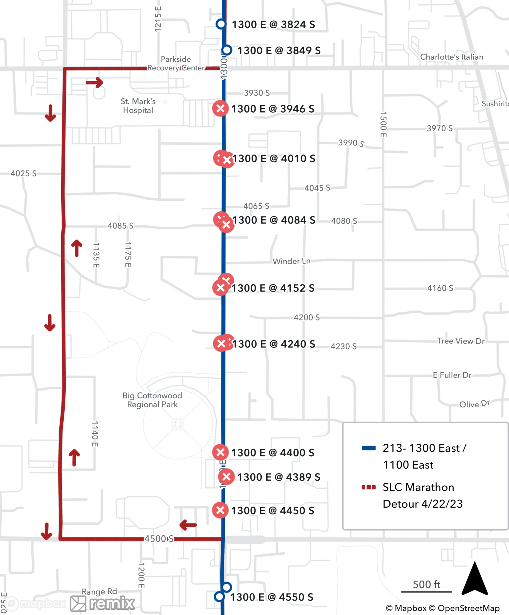 213 - 1300 East / 1100 East SLC Marathon Event Detour