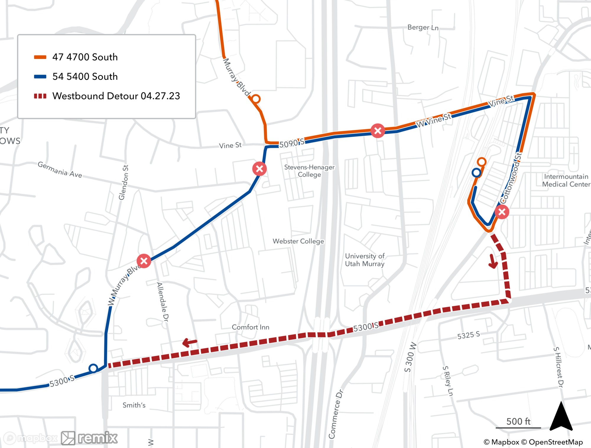 Route 47 and 54 on detour