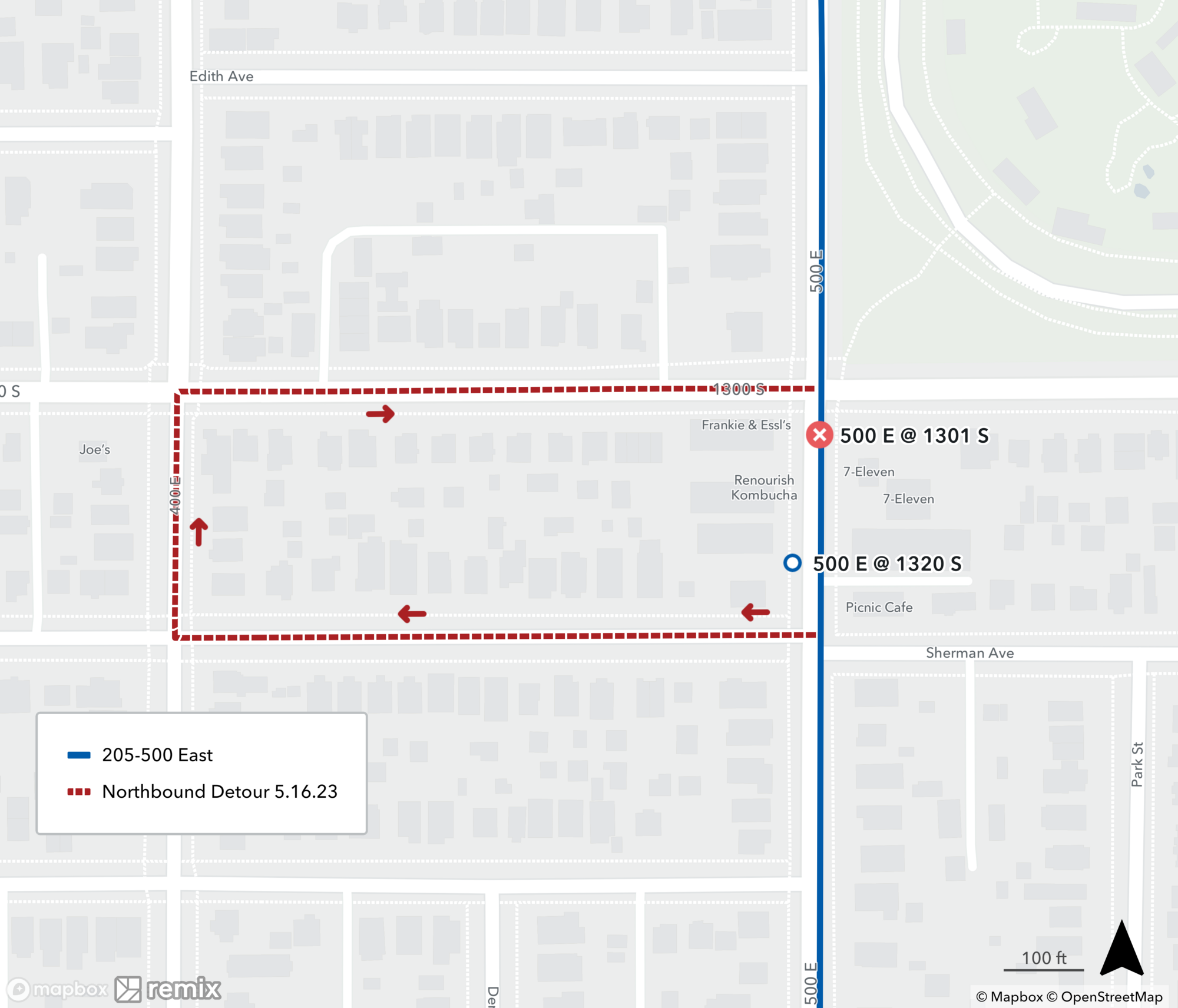 205 - 500 East on detour
