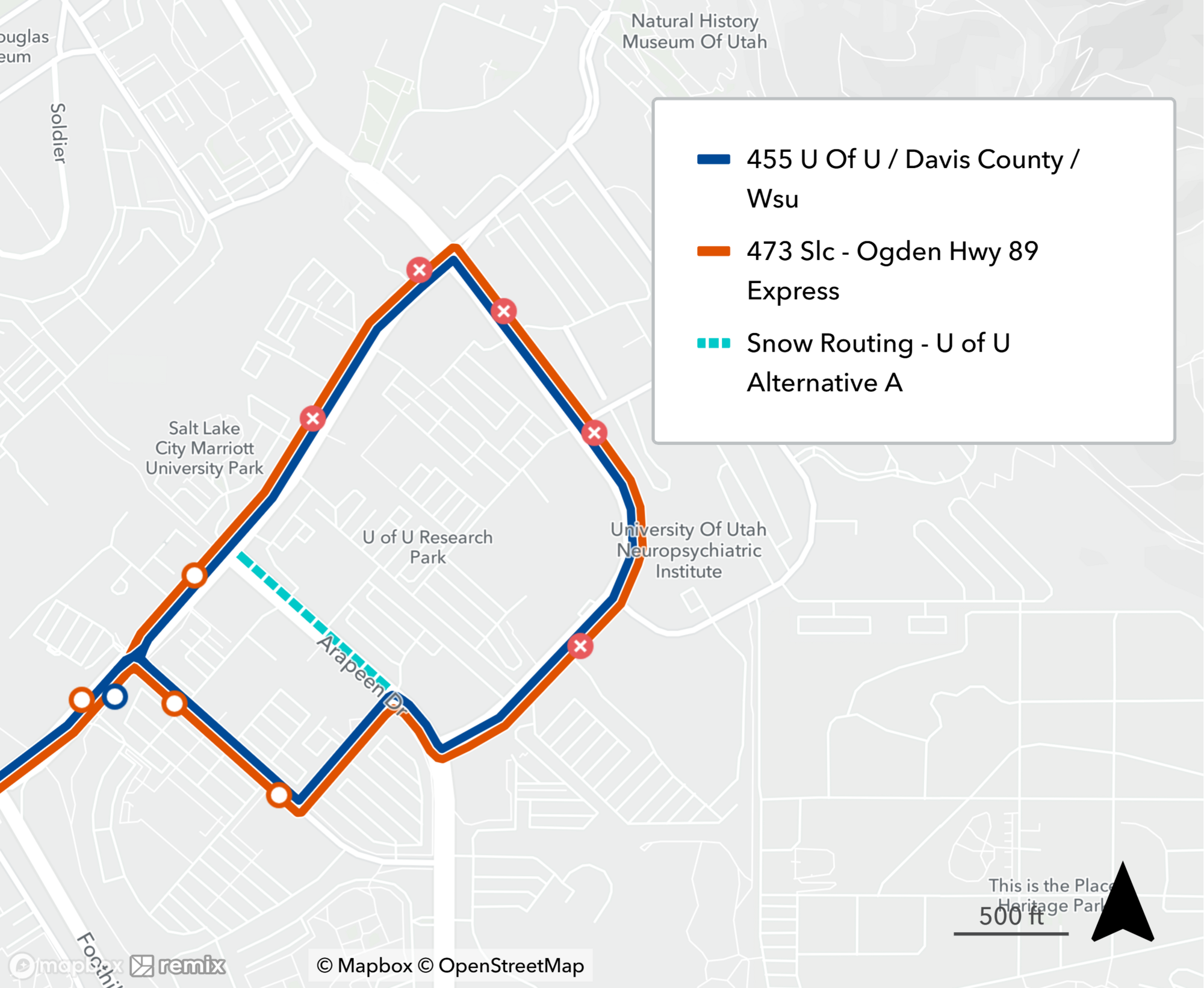 Route 455 and 473 on Snow Route Detour
