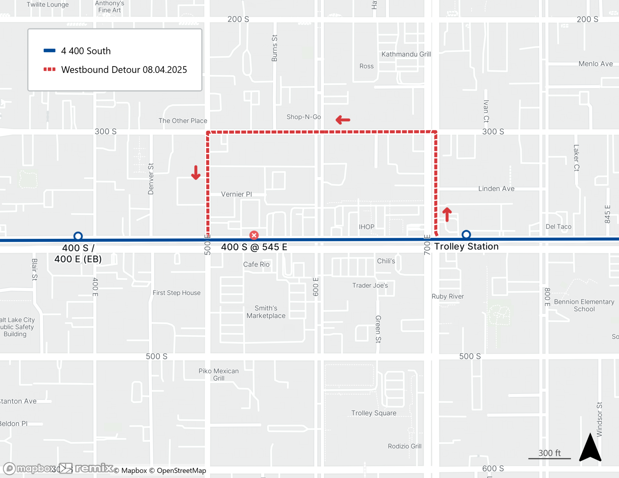 4 - 400 South / Foothill Drive on Detour - 700 E to 500 E