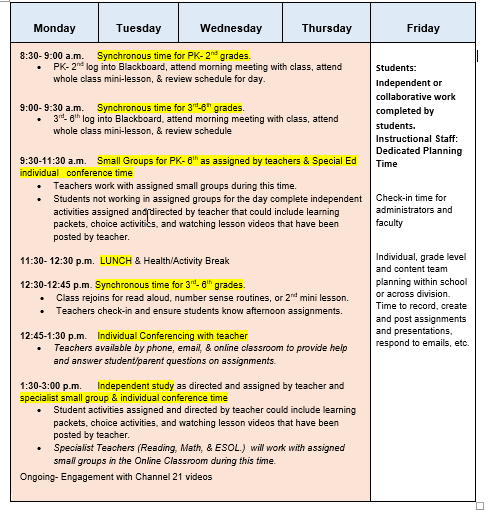Distance Learning Begins Tomorrow!!!!