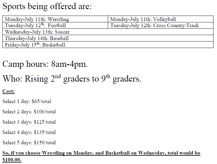 Lewis Lancer Sports Camp