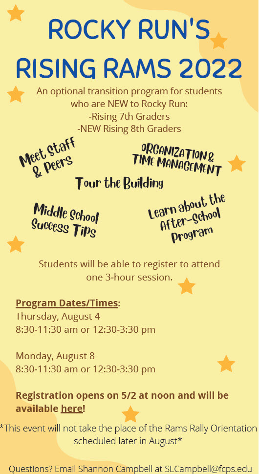 Rising Rams Registration Reminder and Other Transition Events Information