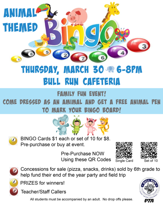 Bull Run PTA BINGO coming soon (March 22)
