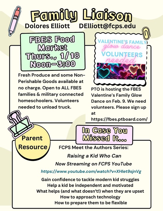 Fort Belvoir Primary School Weeks at a Glance 1/12/2024