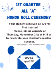Reminder: Honor Roll Ceremony Tomorrow