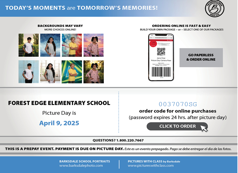 Forest Edge ES - Spring Picture Day - TOMORROW (4/9)