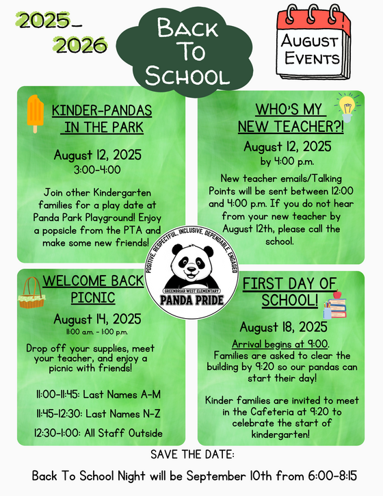 Greenbriar West 07/29/2025 -- Back to School Events: August 2025