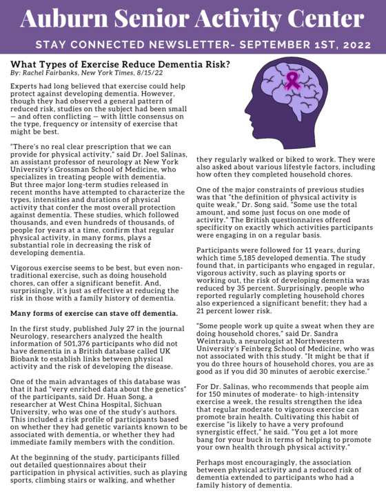 Auburn Senior Activity Center - Stay Connected Newsletter