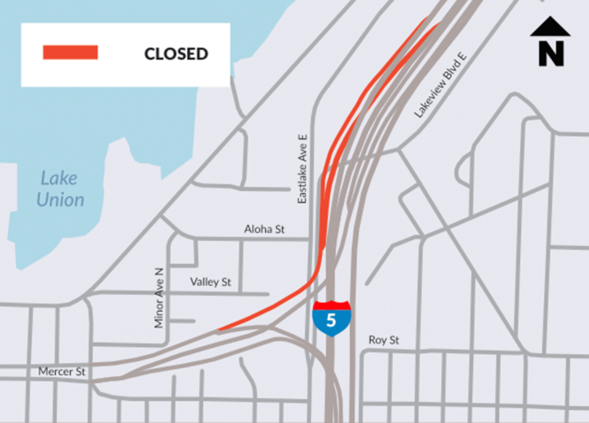 Montlake Project construction progress video, current and upcoming closures