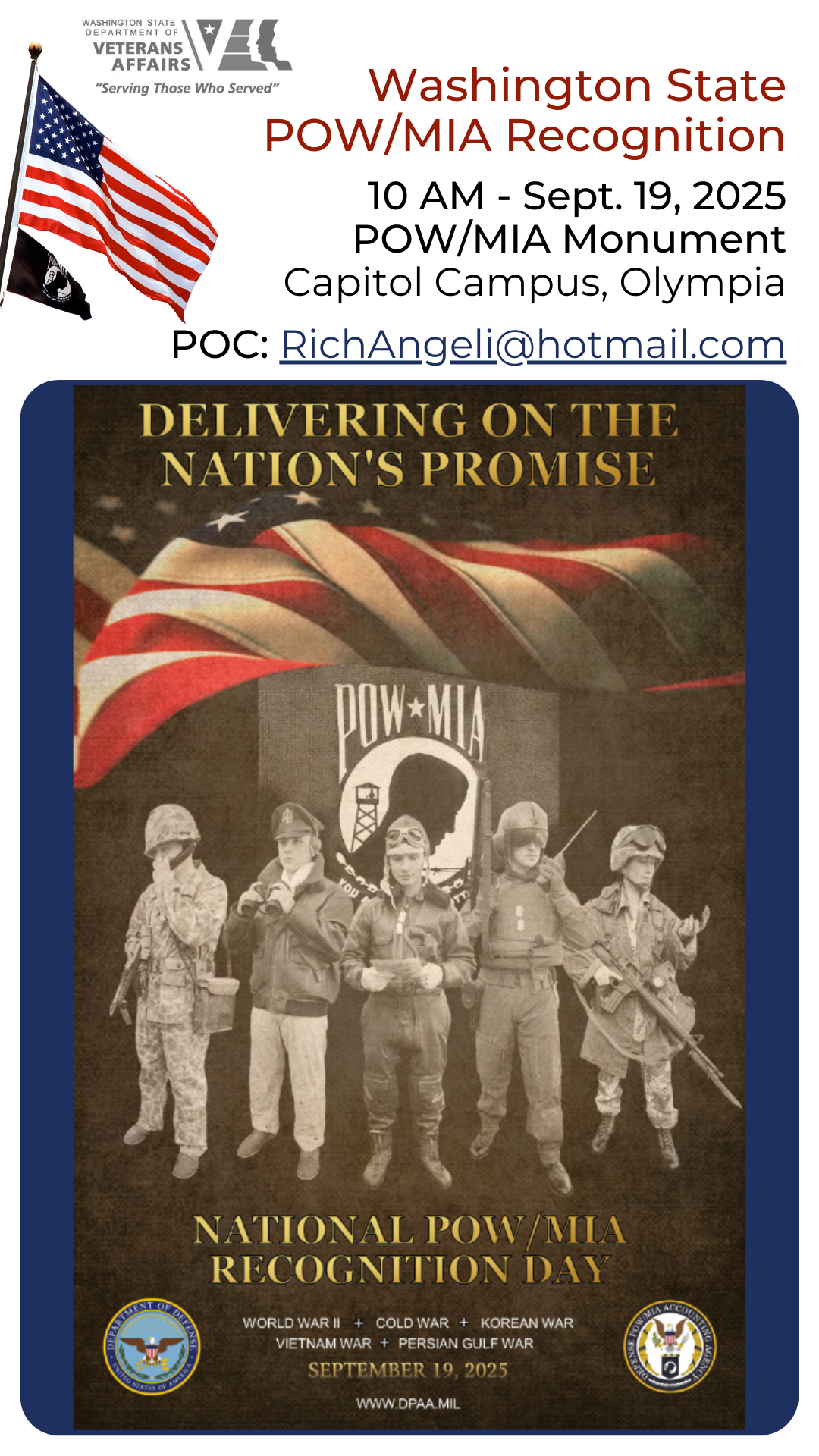 WDVA PRESS RELEASE: Washington State POW/MIA Recognition Event to be ...