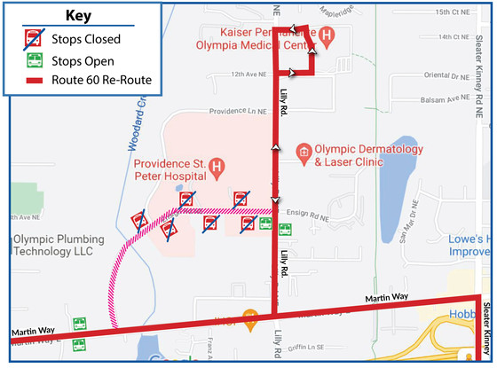 Route 60 re-routed on Ensign Rd. between Martin Way and Lilly Rd ...