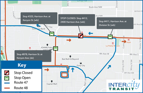 Bus Stop #412, 2400 Harrison Ave. [wb], closed all day Thursday, April 25
