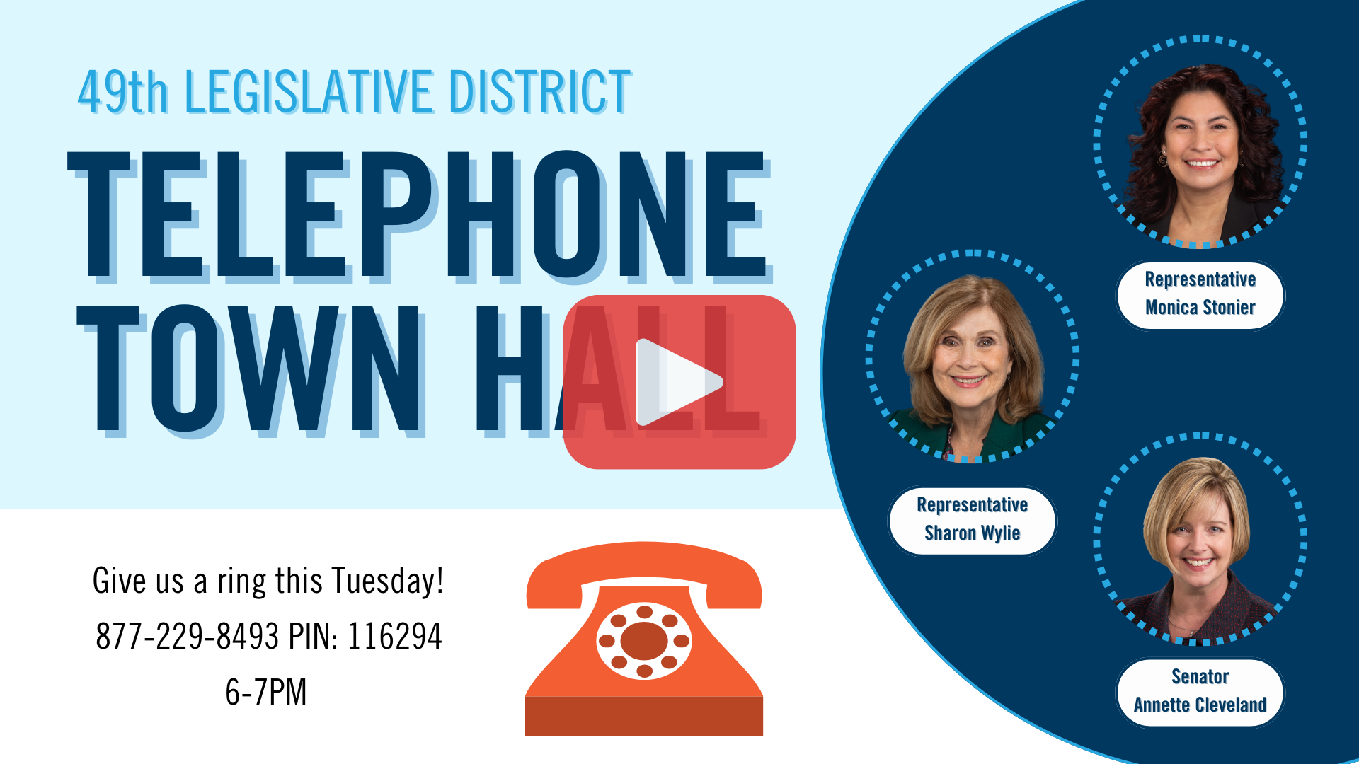 Reminder: 49th LD telephone town hall is Tuesday at 6 p.m.