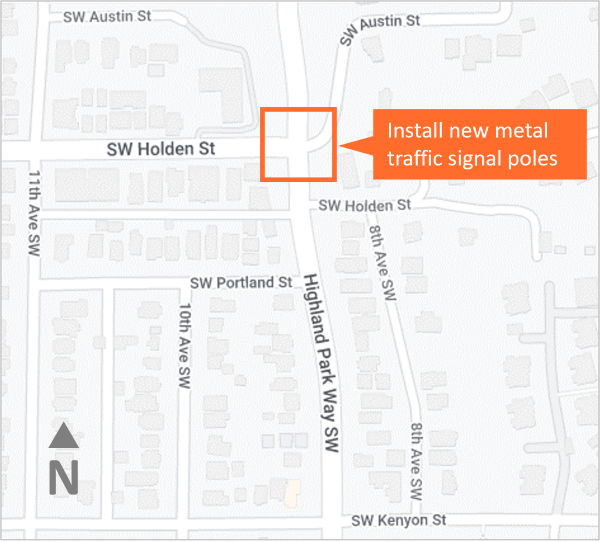 Traffic Signal Pole Installation This Week at Highland Park Way SW & SW ...