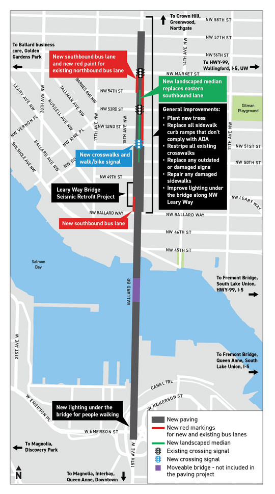 15th Ave W/NW & Ballard Bridge Paving & Safety Project Begins Construction