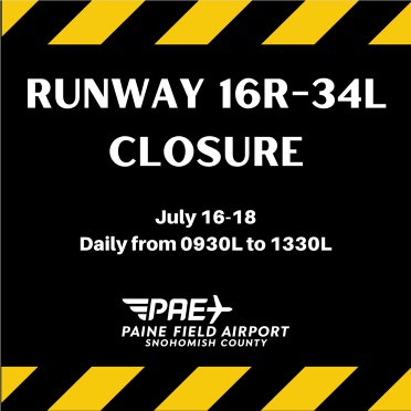 Closure of main runway: July 11, 16-18