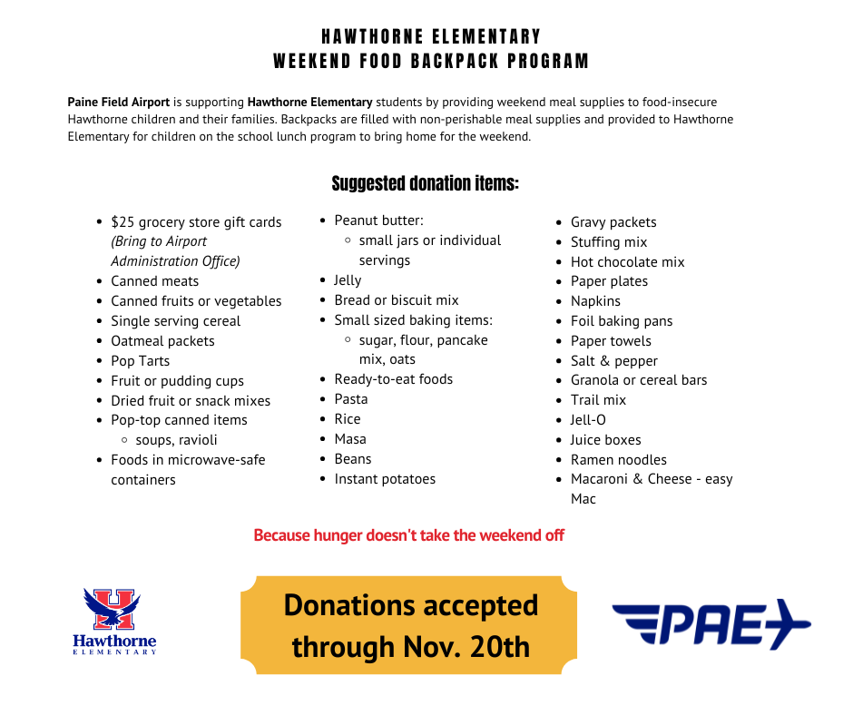 Main runway closures, Support Hawthorne Elementary weekend food ...