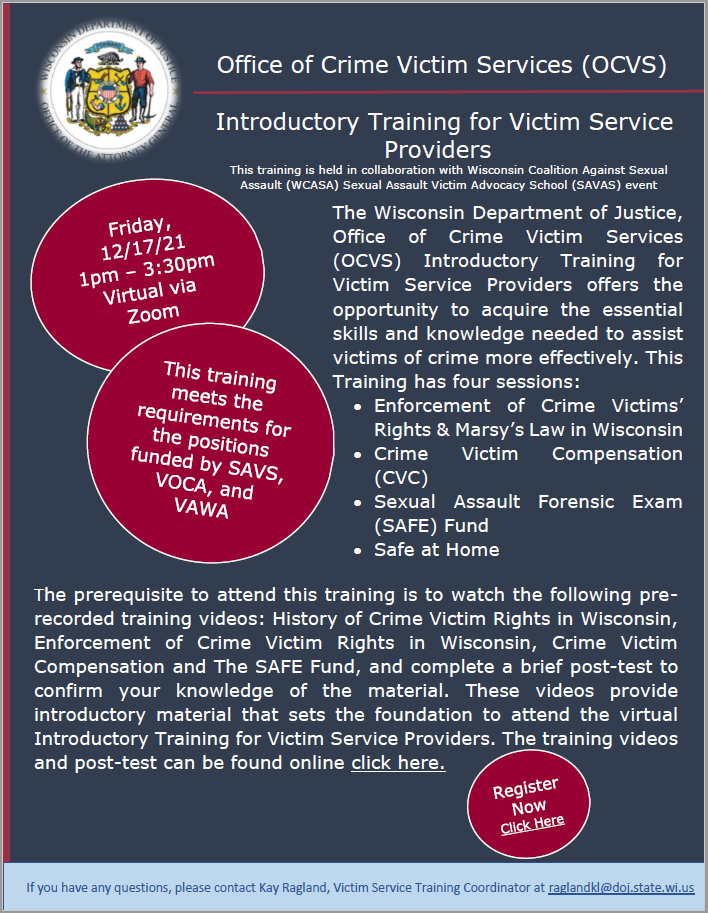 Register today for Introductory Training for Victim Service Providers