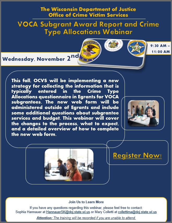 VOCA Subgrant Award Report (SAR) and Crime Type Allocations Webinar