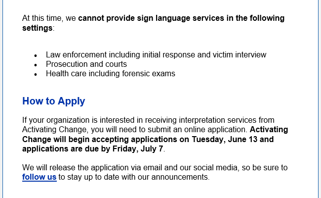 Free Sign Language Interpretation Service for Victims Service Providers