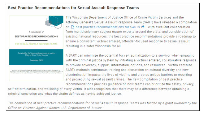 Best Practice Recommendations for Sexual Assault Response Teams