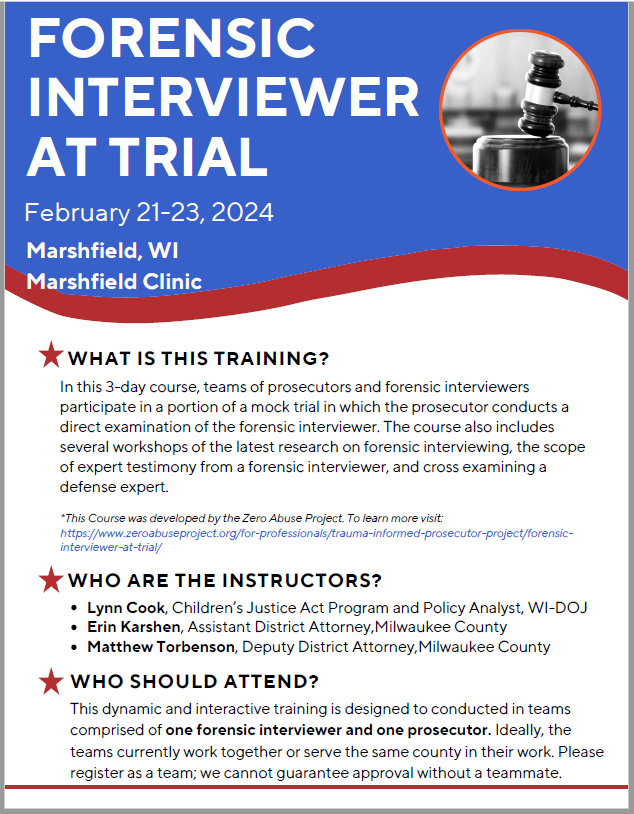 REGISTER NOW: Forensic Interviewer at Trial, February 21-23, 2024 in ...