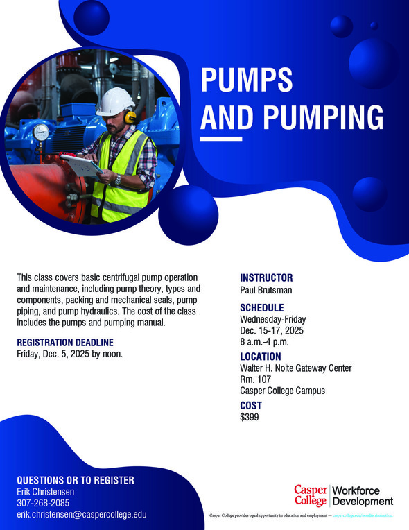 Casper College Pumps and Pumping WY DEQ Approved Core Training Opportunity